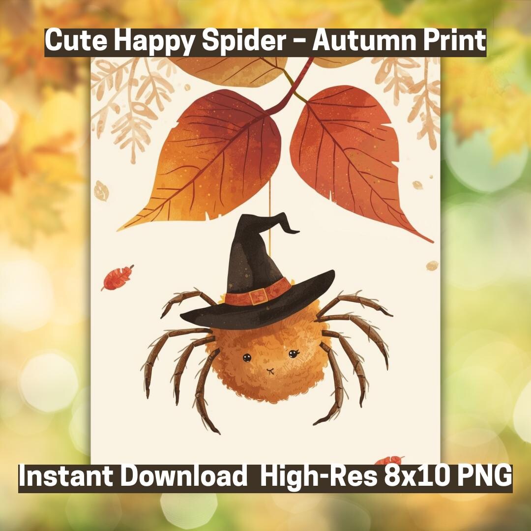 Cute Fuzzy Spider Autumn Wall Art | Happy Spider Printable | 8x10 PNG ...