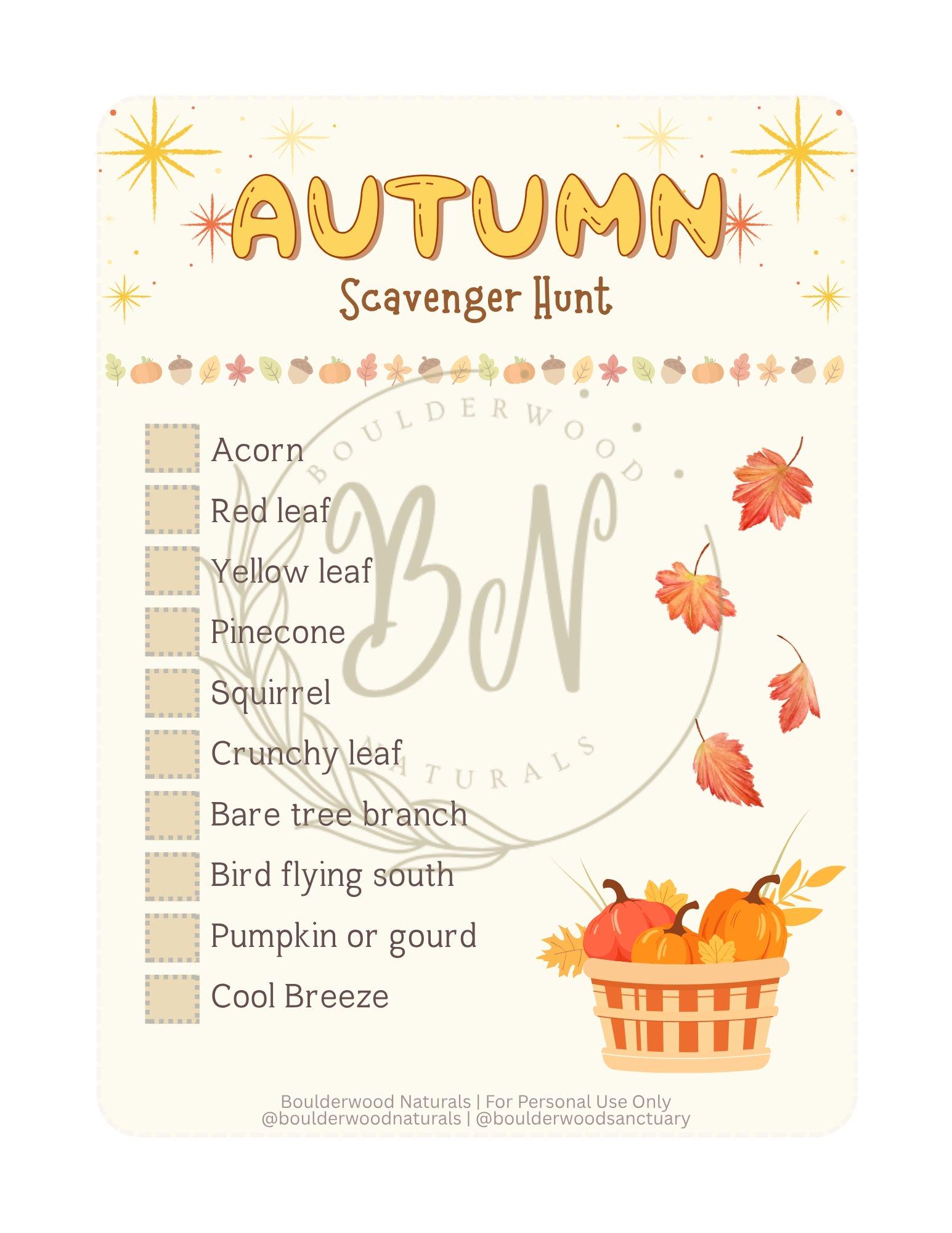 Autumn Scavenger Hunt Printable: Fall Nature Walk Activity for Kids ...