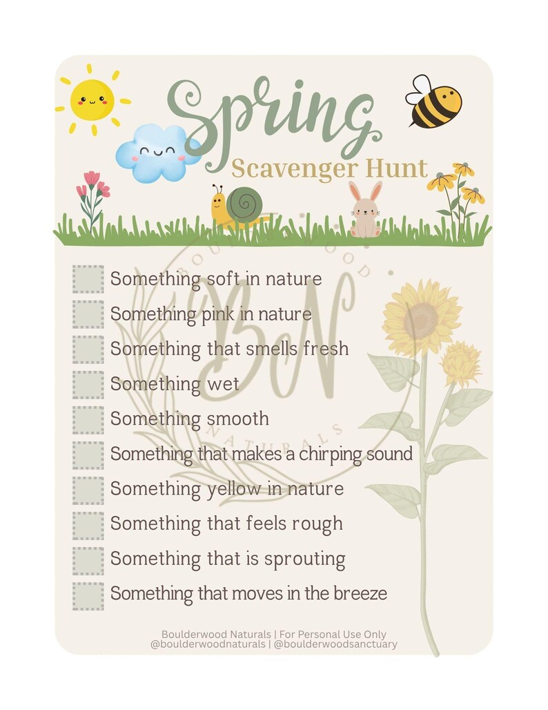 Spring Scavenger Hunt Bundle Printable for Kids | 4 Nature Hunts ...