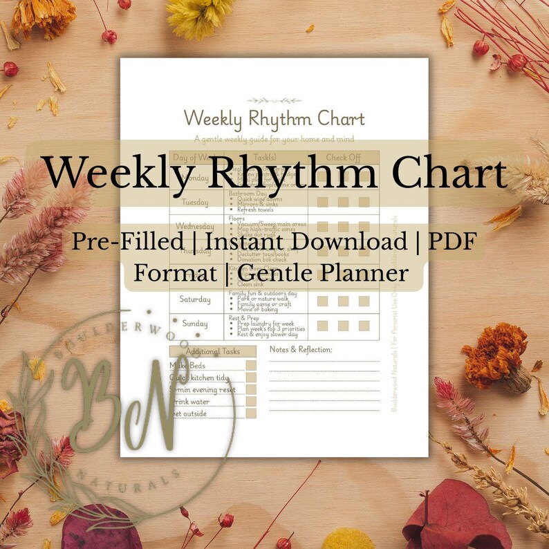 Weekly Rhythm Chart for Moms | Pre-filled Printable Planner Page | SAHM ...