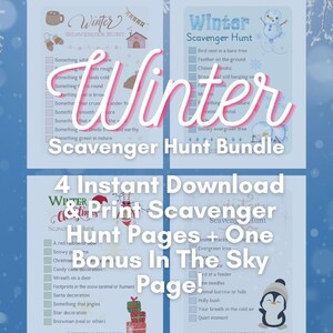 Winter Scavenger Hunt Bundle Printable for Kids | 4 Winter Nature Hunts ...