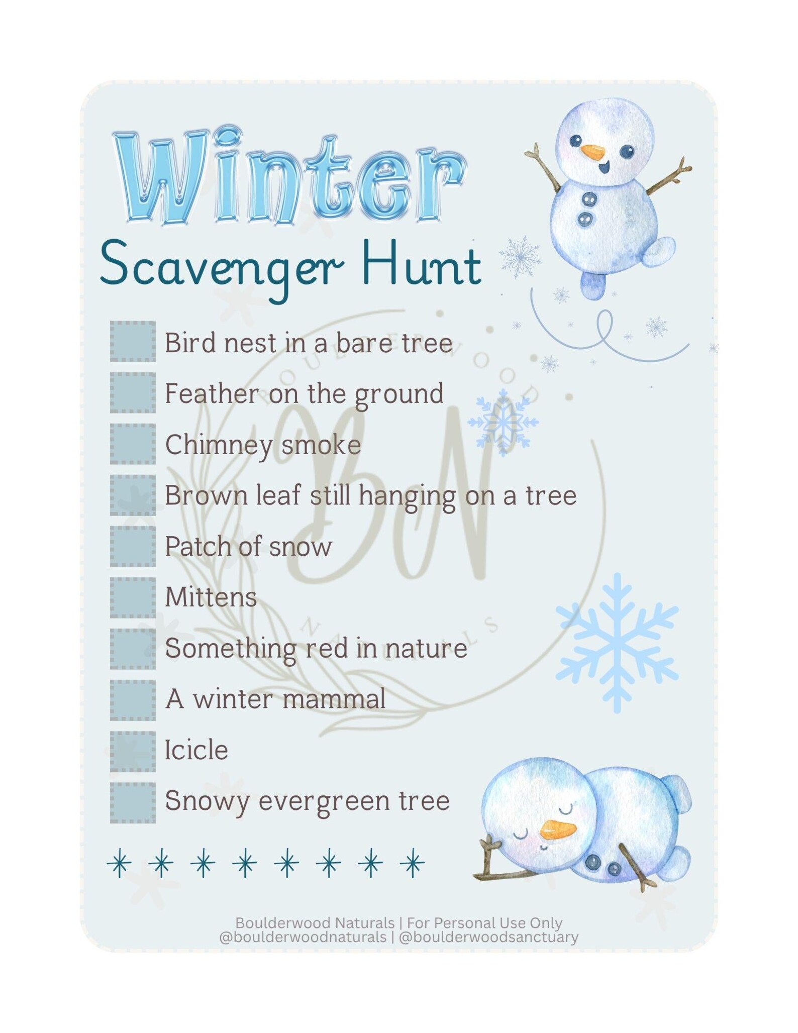 Winter Scavenger Hunt Printable: Kids' Nature Walk Activity (PDF ...