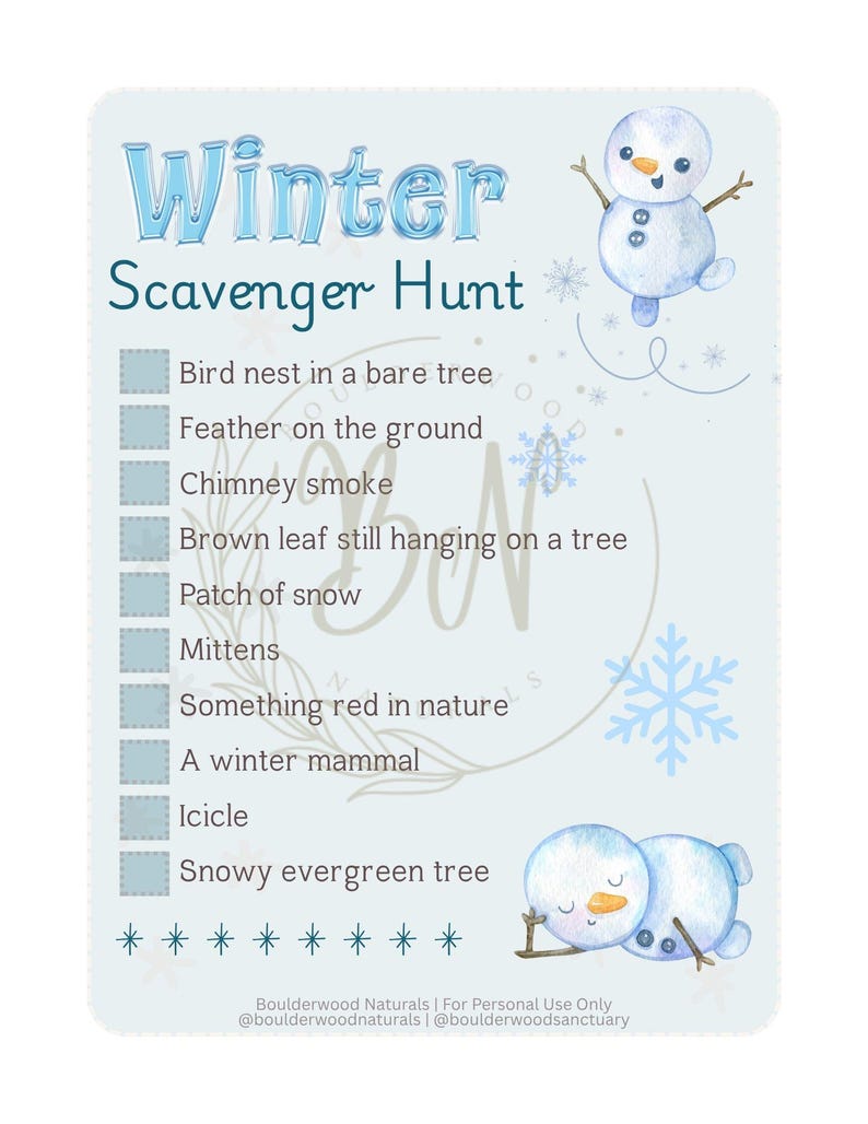 Winter Scavenger Hunt Printable: Kids' Nature Walk Activity (PDF ...