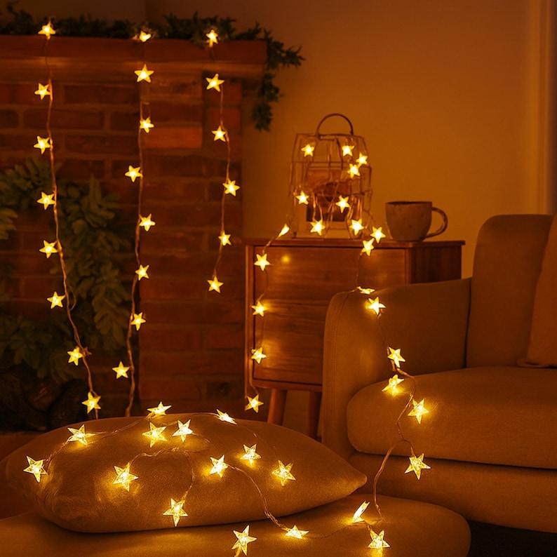 Warm White LED Star String Lights: Fairy Garland, Indoor/outdoor Decor ...