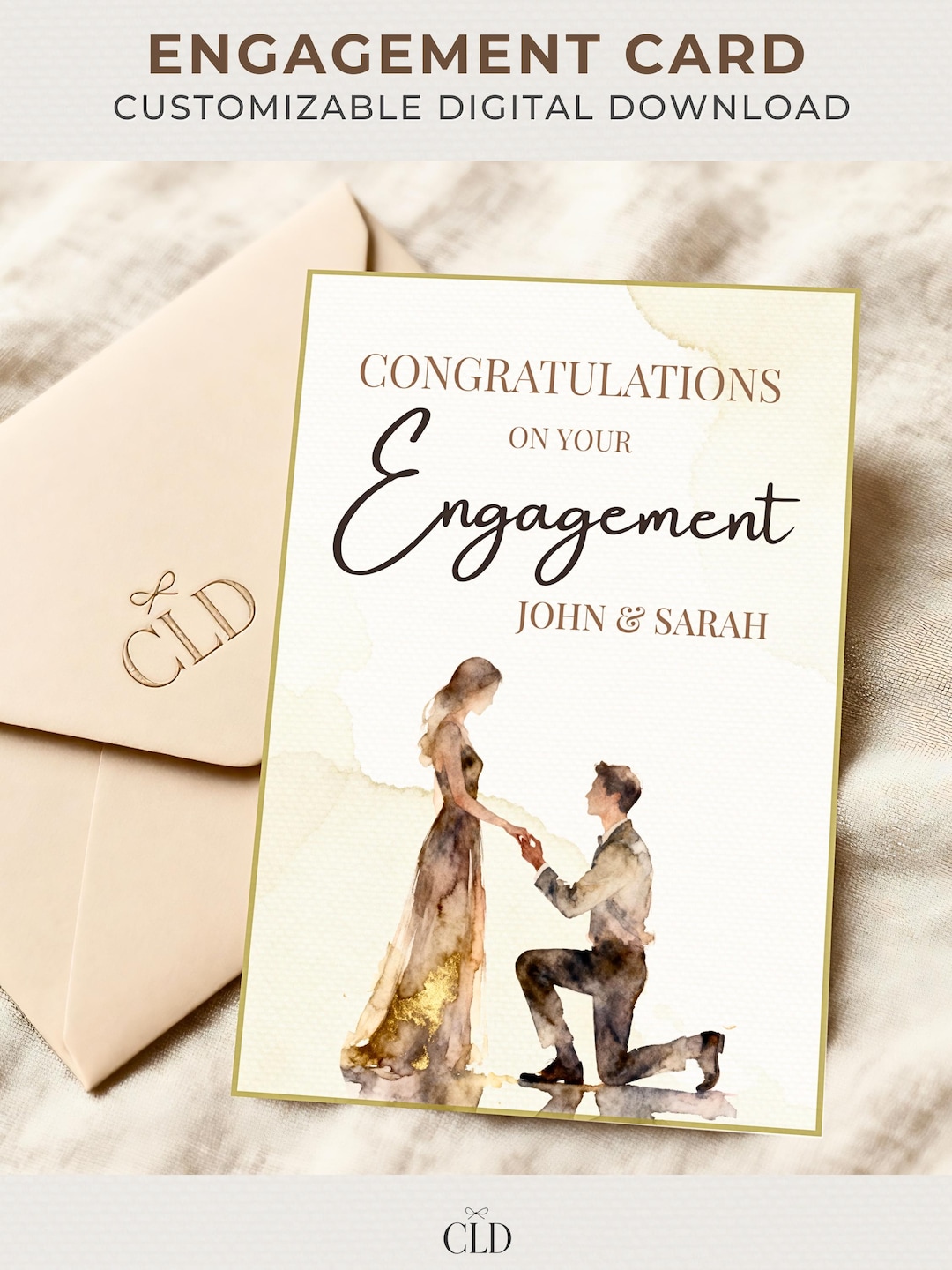 Editable Engagement Congratulations Card - Modern Watercolor Proposal ...