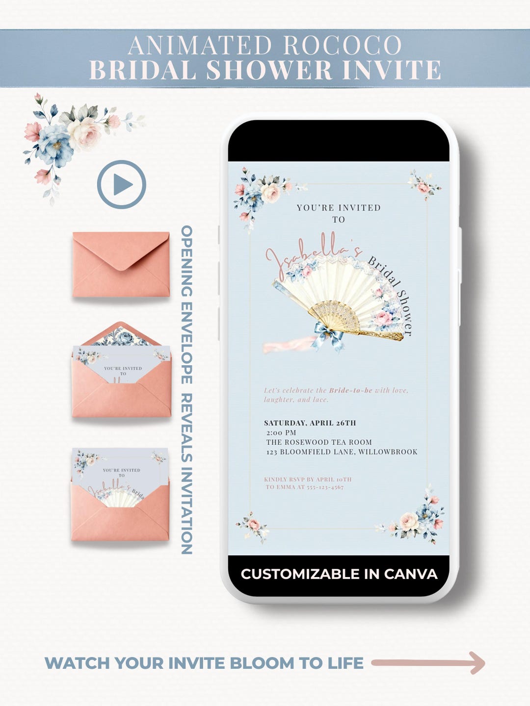 Animated Rococo Bridal Shower Evite-wedding Luncheon, Bachelorette Hen ...
