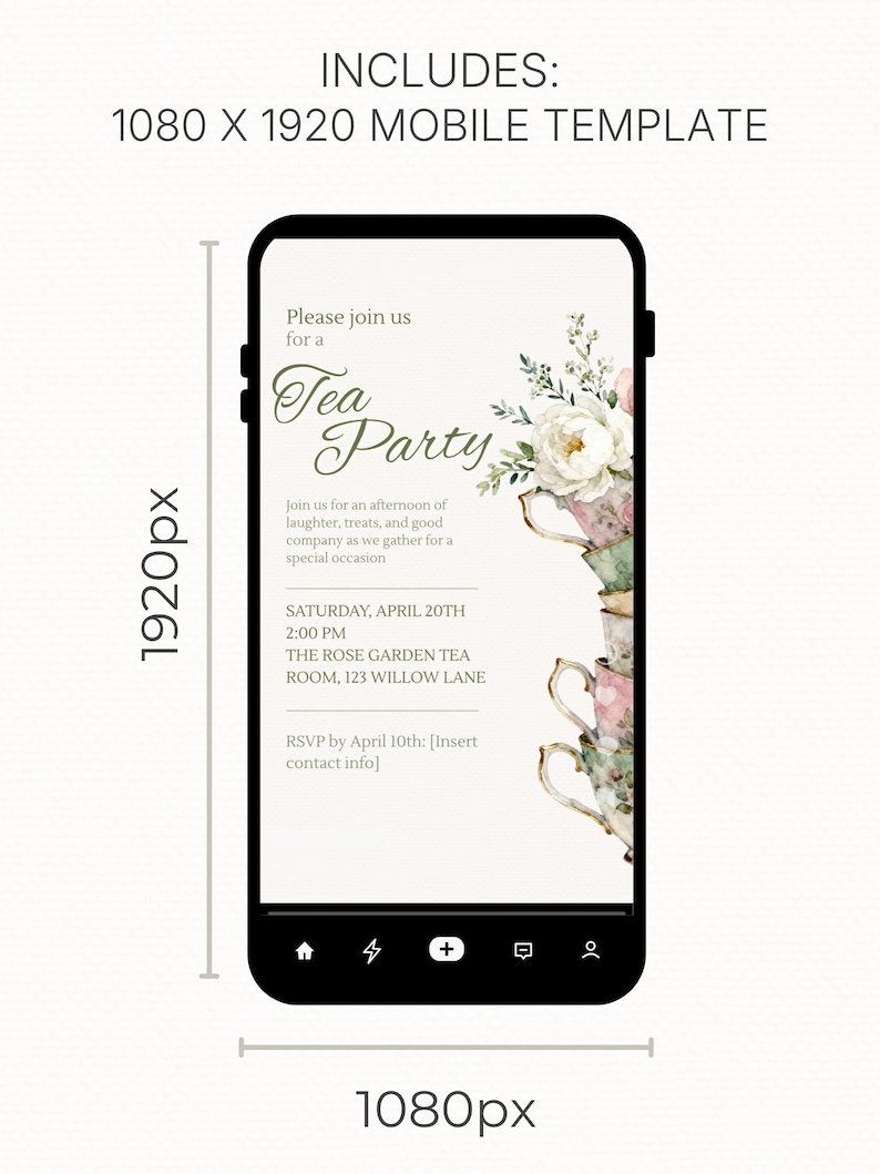 Tea Party Invitation Template, Editable Canva Invite, Floral Teacup ...