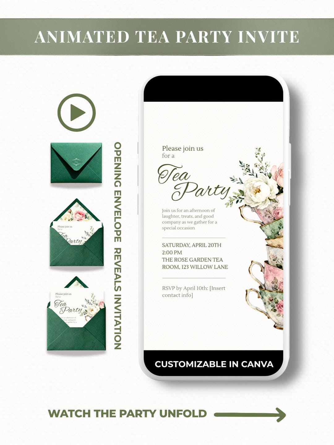 Animated Tea Party Invitation, Digital Evite (instant Download ...