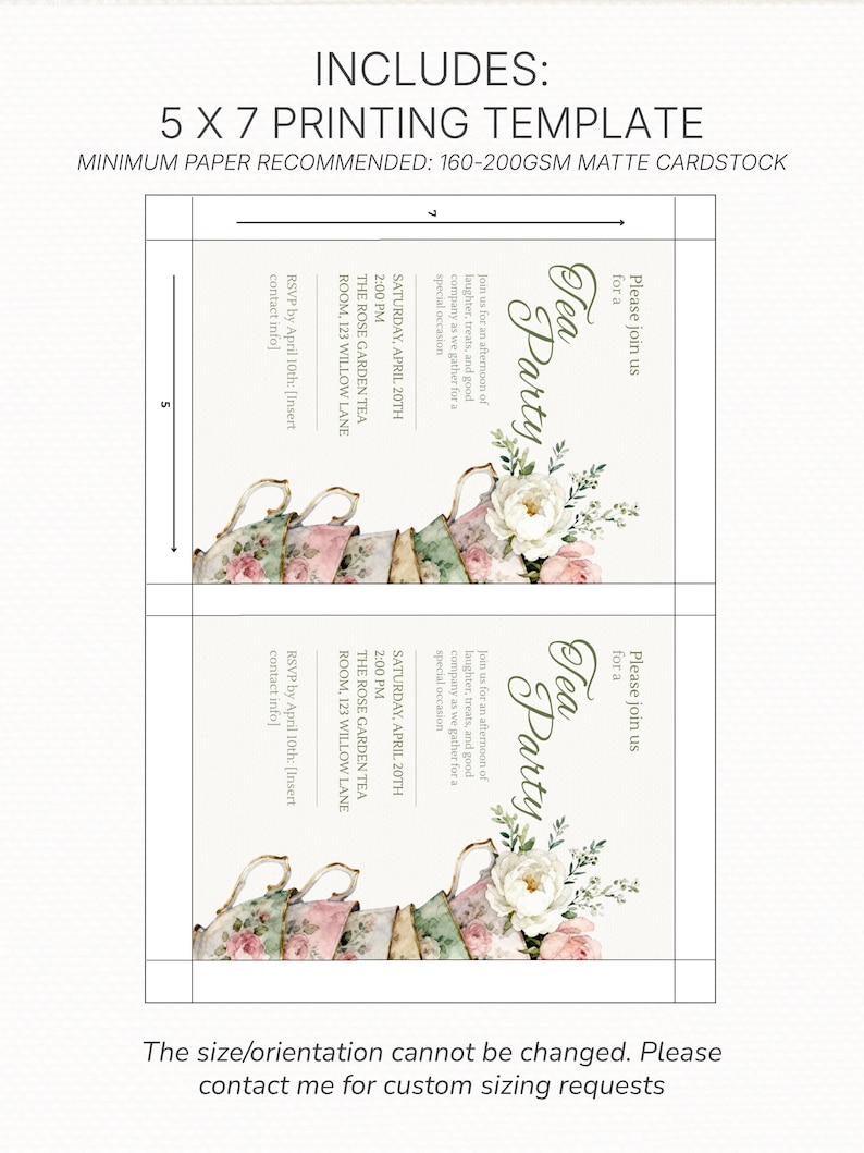 Tea Party Invitation Template, Editable Canva Invite, Floral Teacup ...