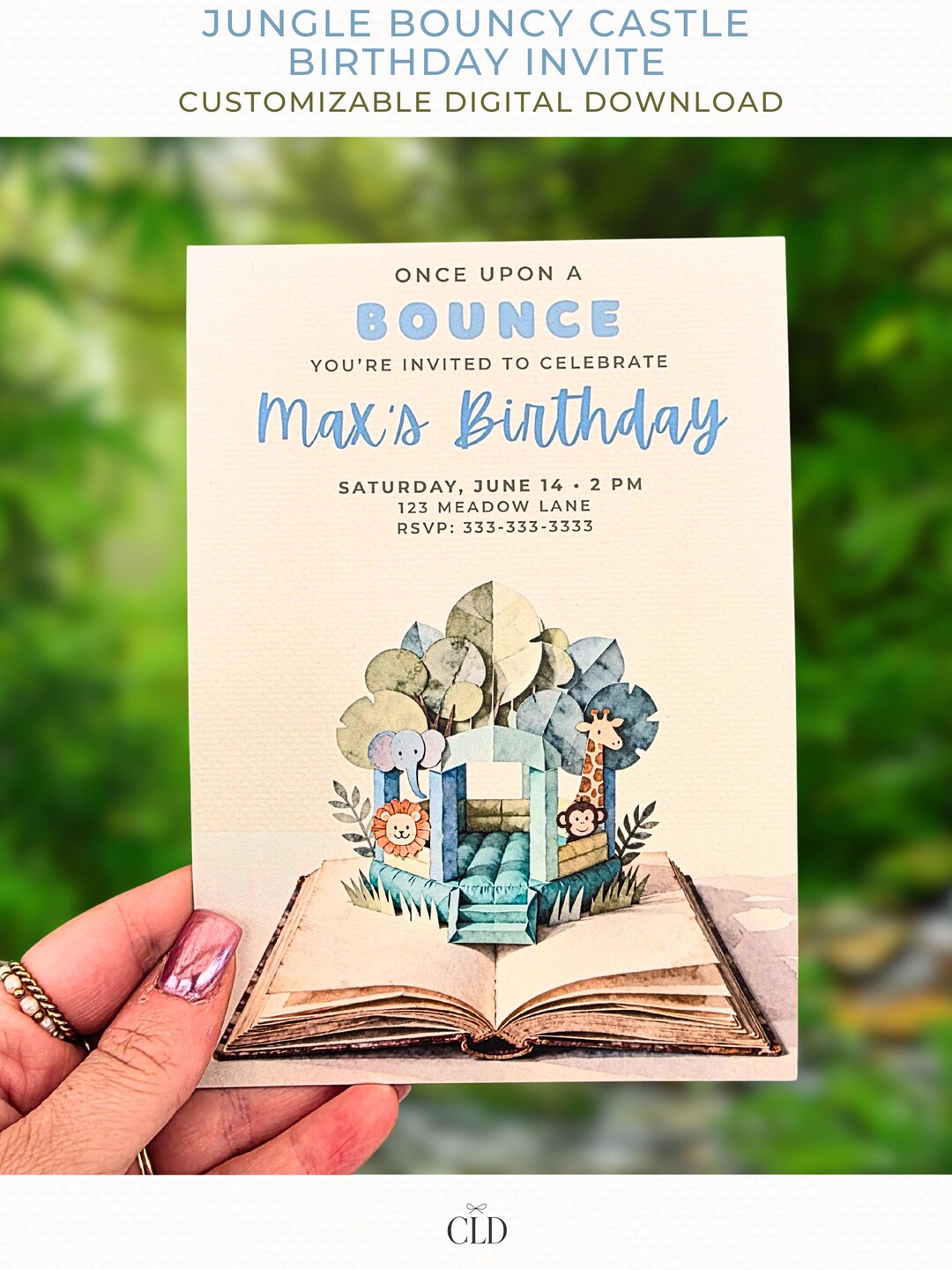Jungle Bouncy Castle Birthday Invitation Template - Storybook Pop up ...