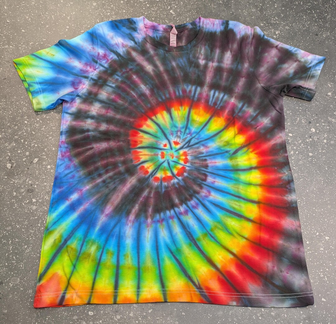 Rainbow and Black Spectrum Spiral Tie Dyed Unisex Large Tee Shirt - Etsy