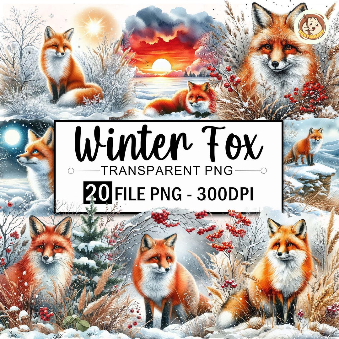 Watercolor Winter Fox Clipart, 20 PNG Christmas Fox Clipart, Christmas ...
