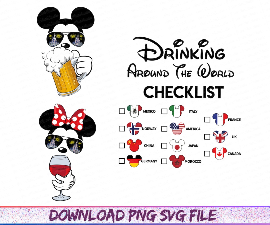 Mickey Beer Minnie Wine Front and Back PNG, Epcot Drinking Around the ...