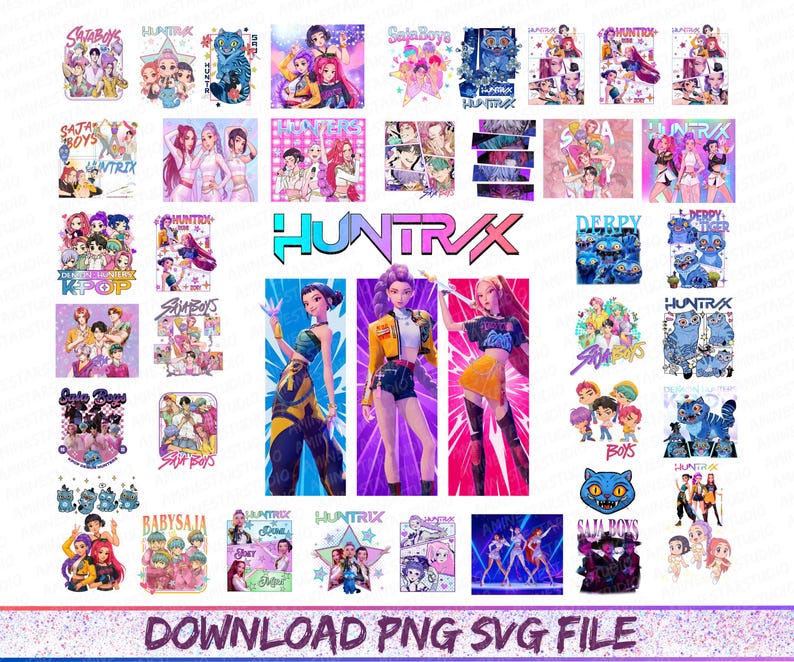 Huntrix Kpop Demon Hunters PNG Bundle, Kpop Idol Group Shirt Design ...