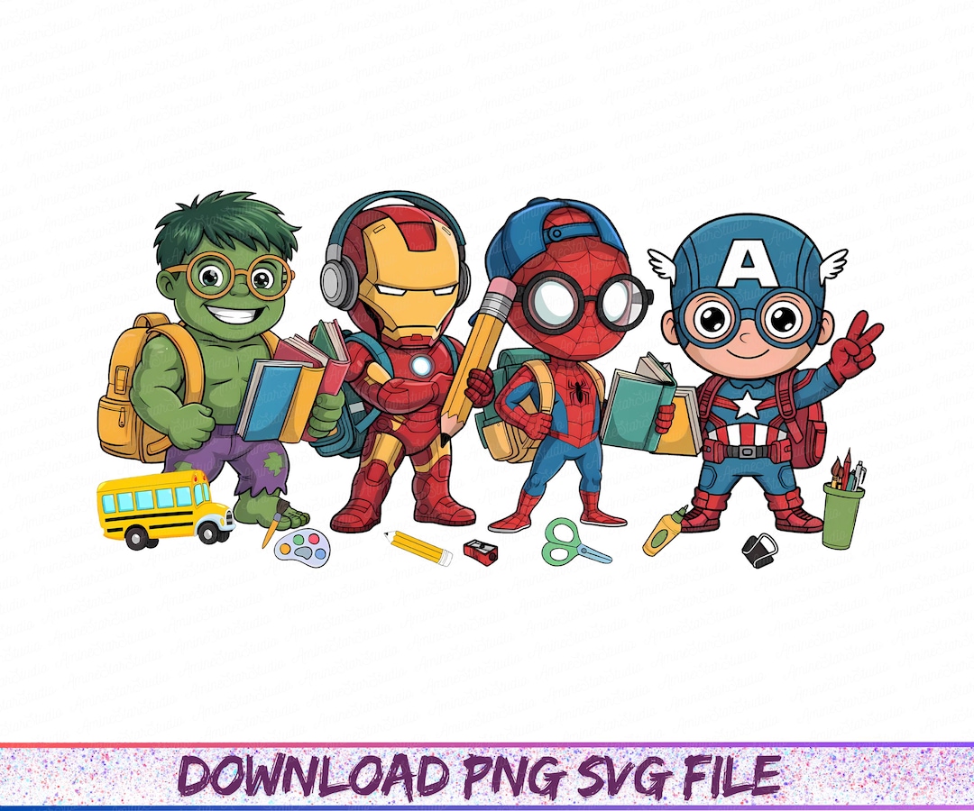 Superhero Back to School Png Bundle, School Boys Png, Preppy Back to School Png, Cartoon First ...