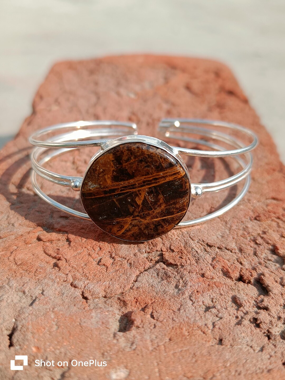Handmade Round Pietersite Gemstone Bangle Cuff Jewelry in Sterling ...