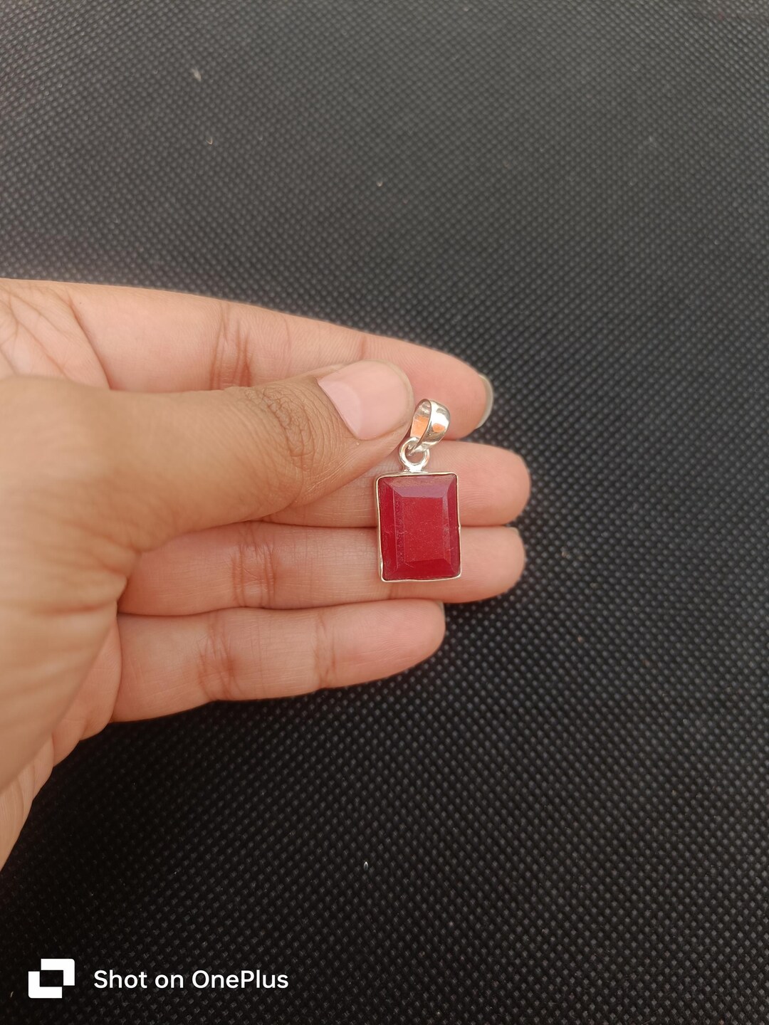 Handmade Rectangle Ruby / Red Beryl Gemstone Pendant in Sterling Silver ...