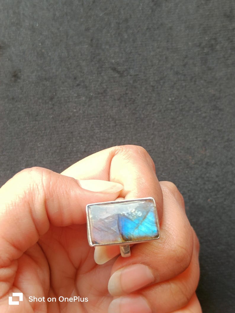 Handmade Rectangle Labradorite Gemstone 925 Sterling Silver Ring - Etsy ...