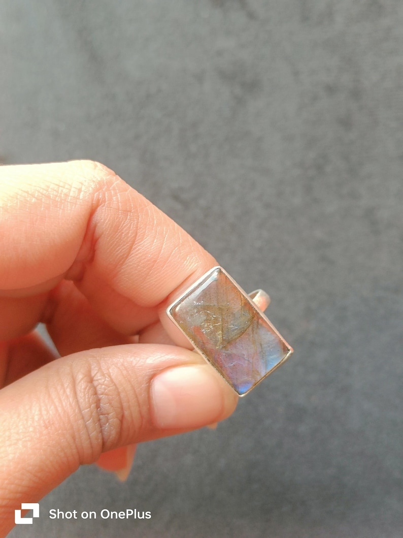 Handmade Rectangle Labradorite Gemstone 925 Sterling Silver Ring - Etsy ...