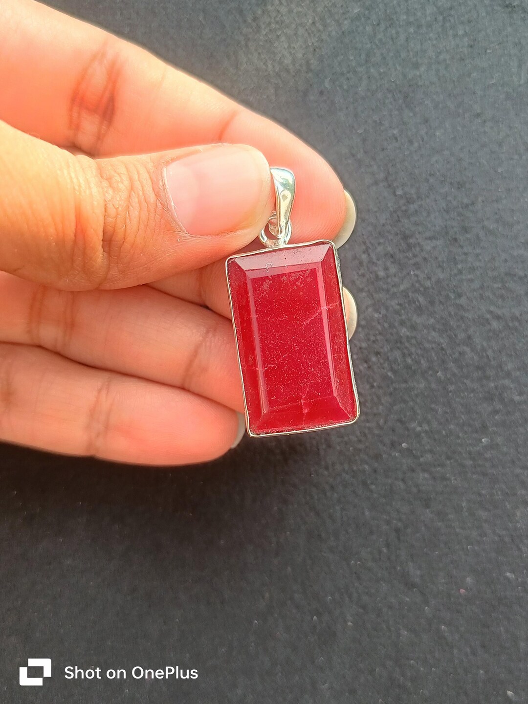 Handmade Rectangle Ruby / Red Beryl Gemstone Pendant in Sterling Silver ...