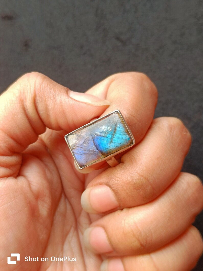 Handmade Rectangle Labradorite Gemstone 925 Sterling Silver Ring - Etsy ...