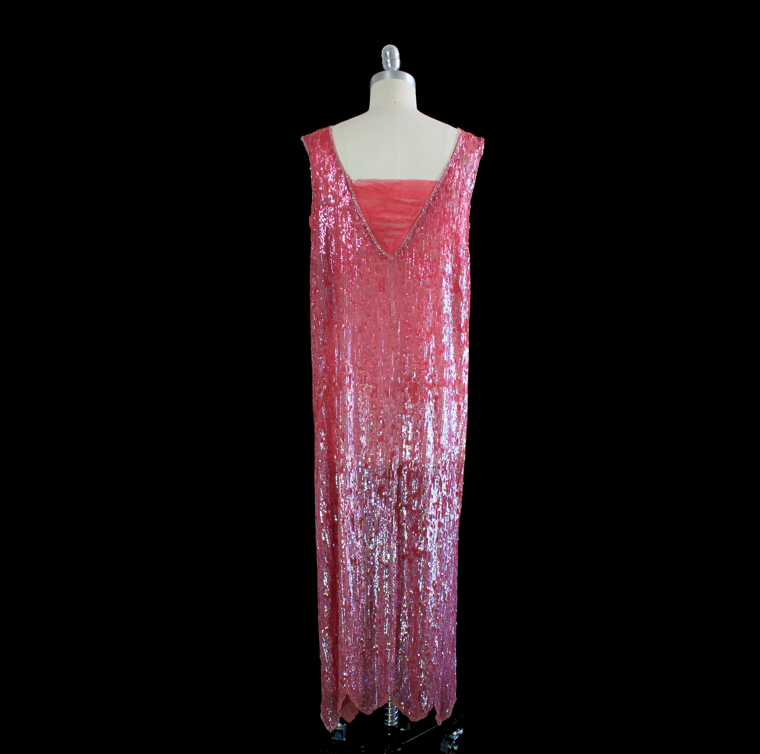 1920s Dress / Hot Pink SEQUIN Encrusted Flapper Dress / Authentic 20s ...