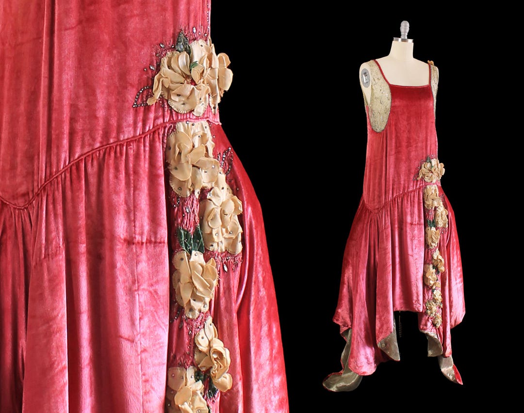 RARE 1920s Dress / 20s Pink Panne Velvet ROBE De STYLE Dress / Gold ...