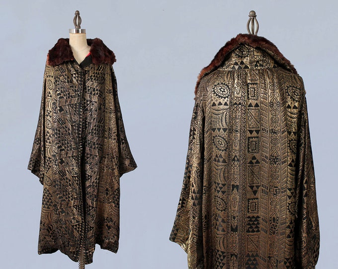 1920s Flapper Coat / 20s EGYPTIAN REVIVAL Lamé Coat / Opera Coat / Fur ...