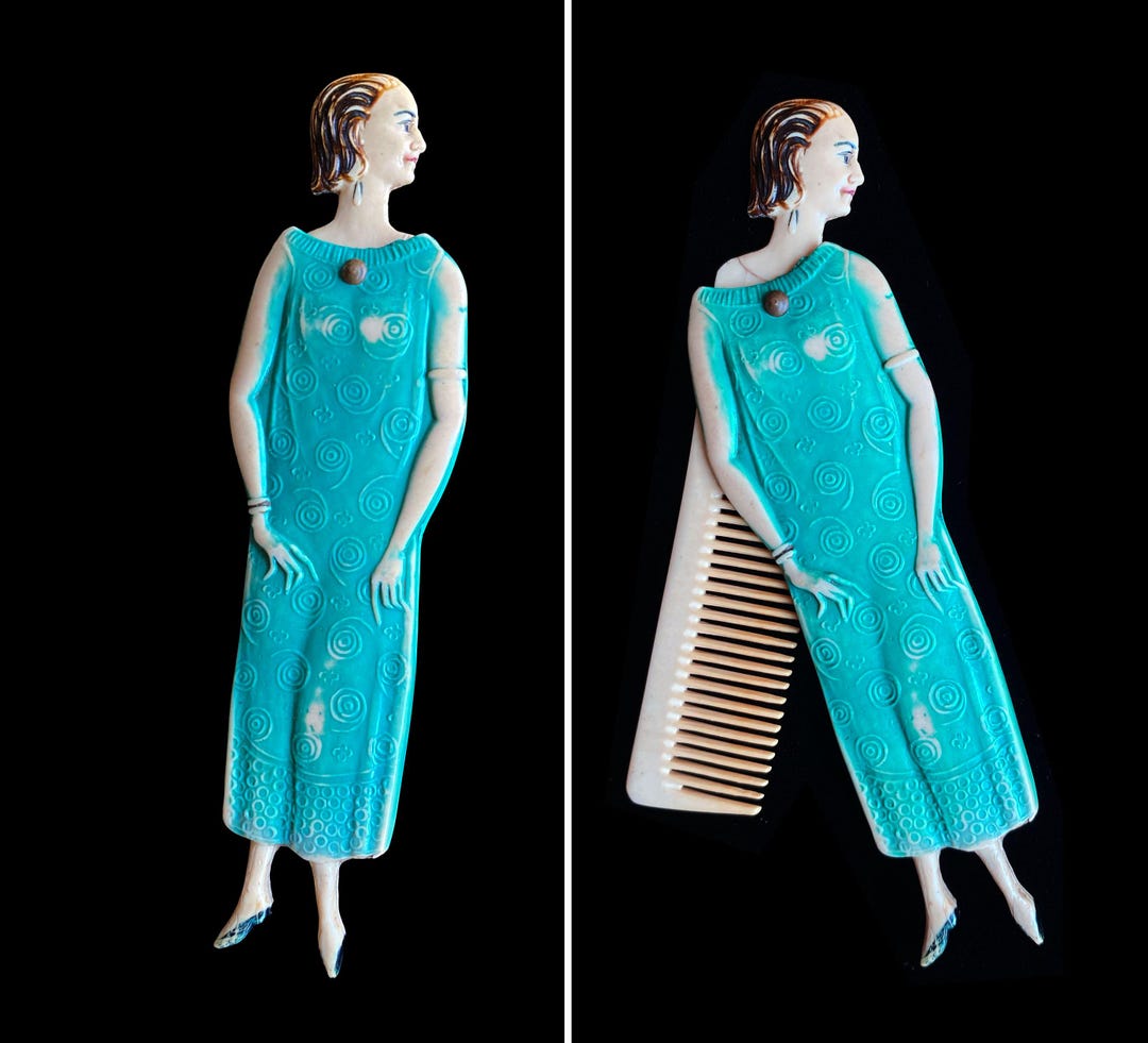 RARE 1920s Comb / Figural Novelty Flapper Girl Folding Celluloid Comb ...