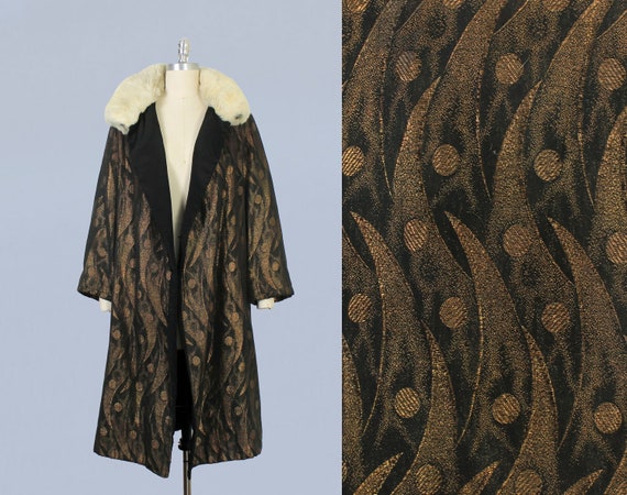 1920s Coat / 20s Gold Lamé and Fur Flapper Coat / Art… - Gem