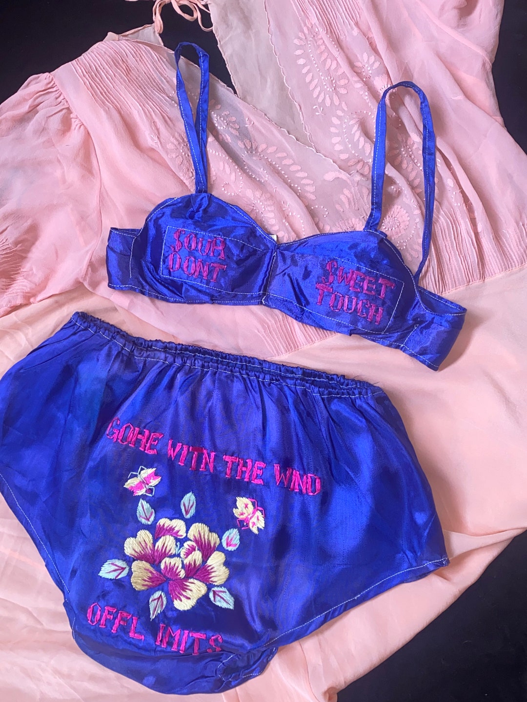 RARE 1940s WWII Lingerie Set / 40s Novelty Satin Bra Panties ...