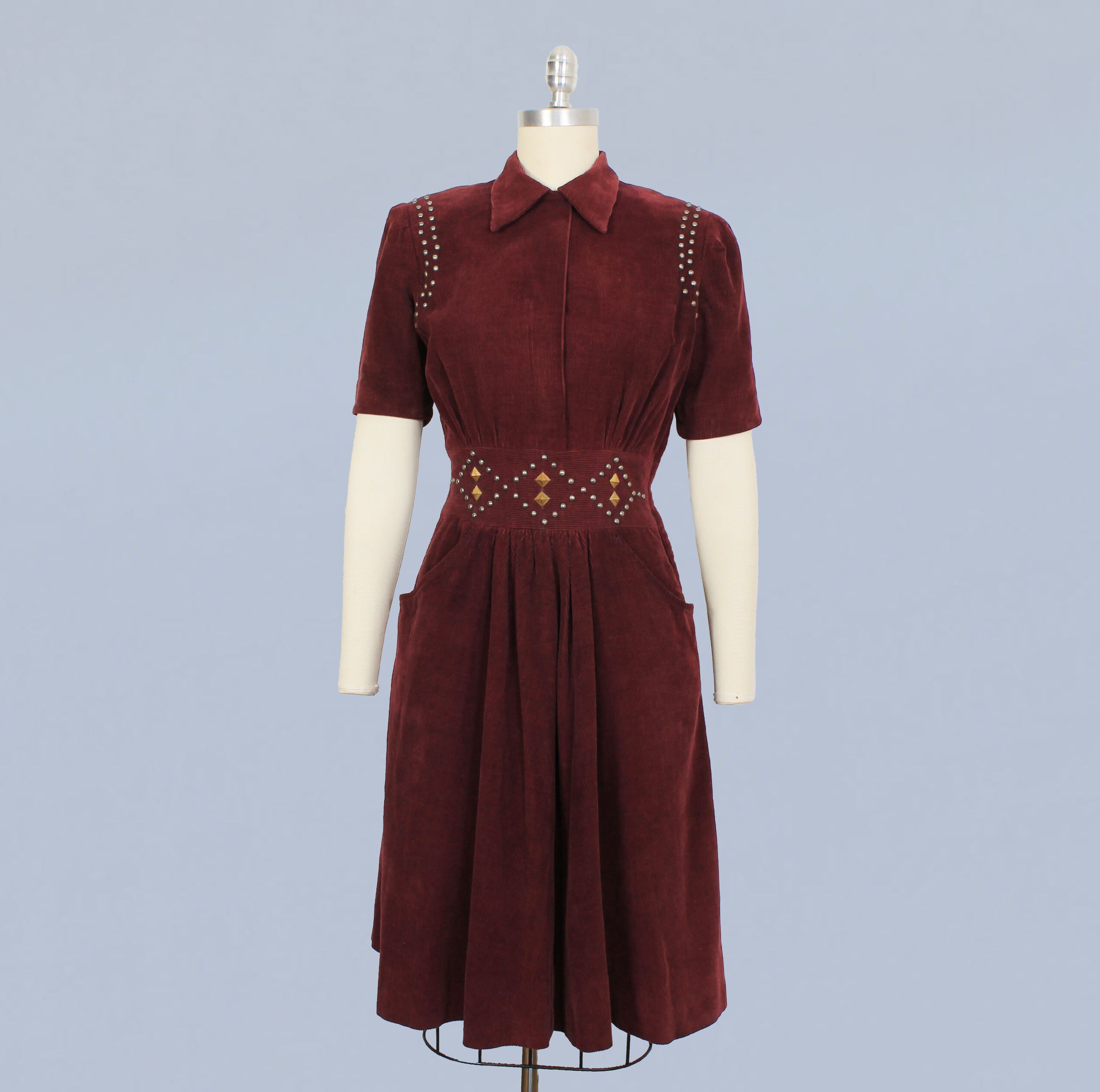 1930s Dress / Late 30s Early 40s Sporty Red Corduroy STUDDED - Etsy