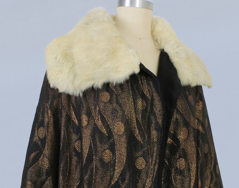 1920s Coat / 20s Gold Lamé and Fur Flapper Coat / Art Deco Flame and ...