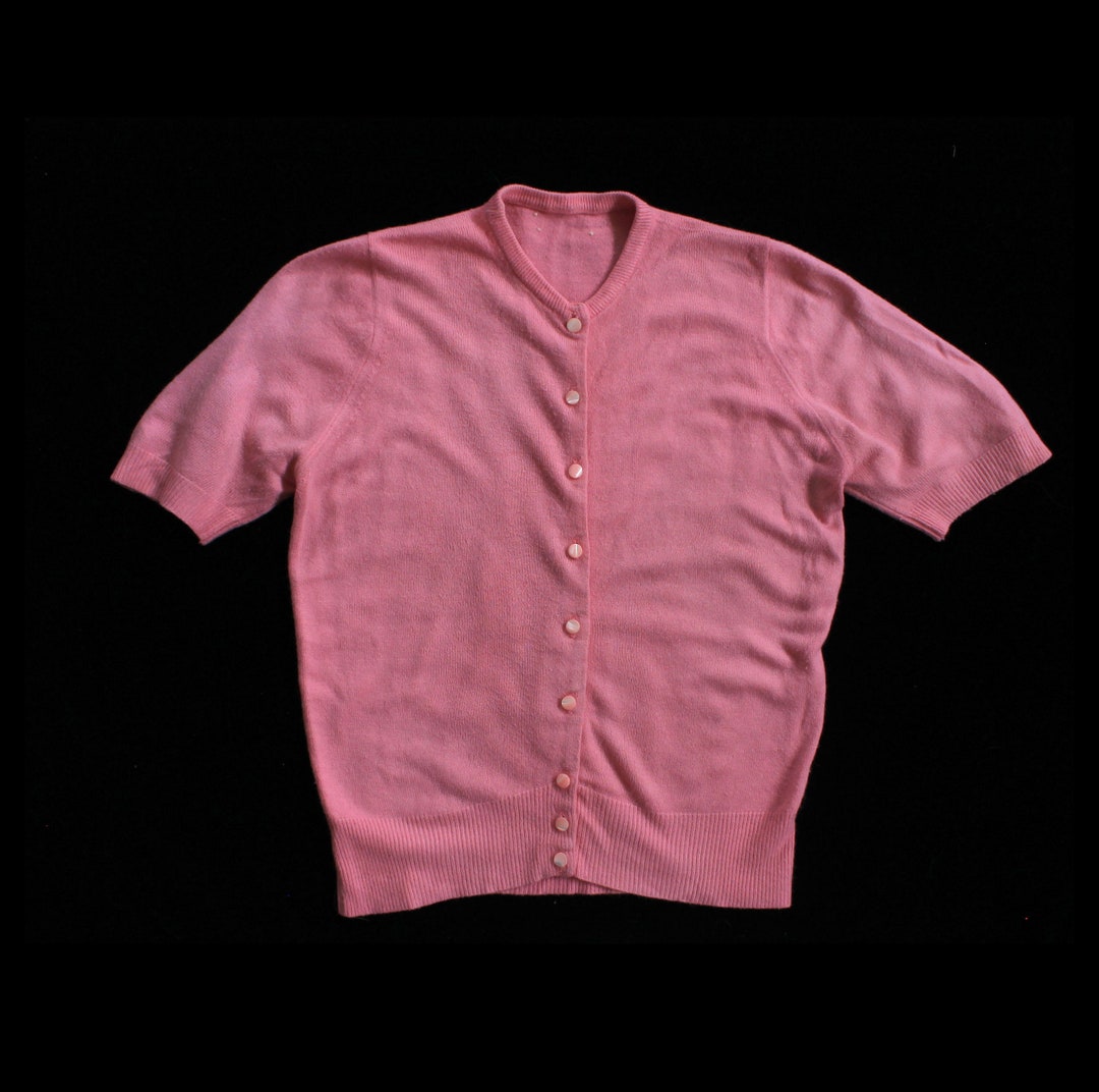 1950s Sweater / 50s Short Sleeve Cardigan / Bubble Gum Pink - Etsy
