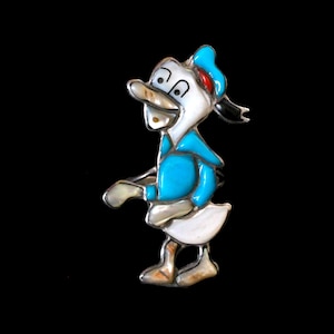 Rare! Donald Duck Zuni Ring / Native American Southwest Zunitoon Inlaid ...