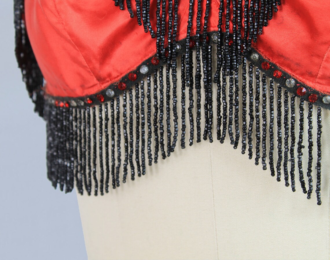 1930s Red Satin Showgirl Bra / Burlesque 30s Beaded Fringe Bra | Etsy