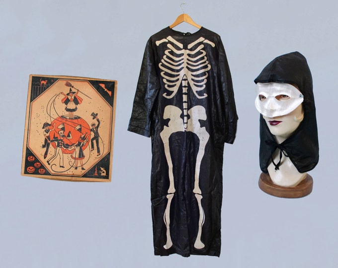 RESERVED Rare! Antique Halloween Costume / 1930s Cotton Skeleton Onesie ...