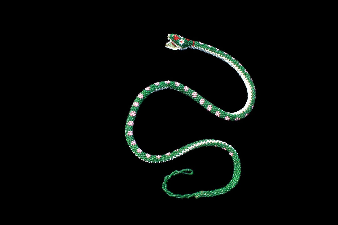 Rare! 1920s Choker / Beaded Green Snake Necklace / Prisoner of War Bead ...