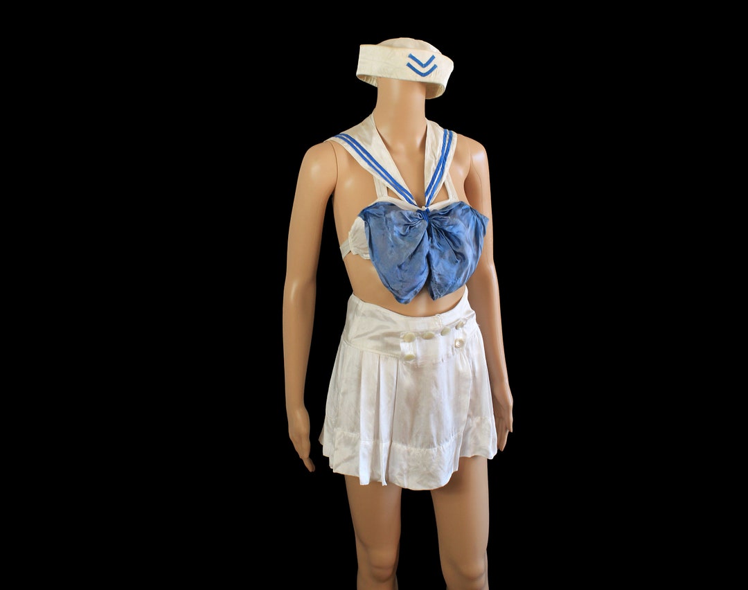 1930s Sailor Stage Outfit / 20s 30s Nautical Satin Middy Bra Top and ...