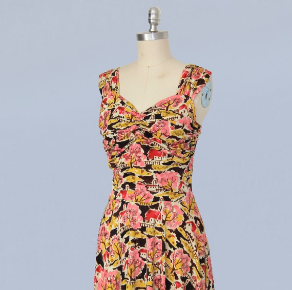 1940s Dress / 40s Sweetheart Novelty Print House Land… - Gem