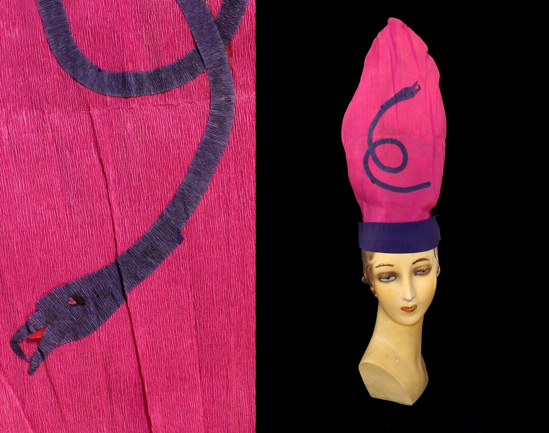 1920s Hat / 20s SERPENT Snake Crepe Party Hat / Antique Halloween ...