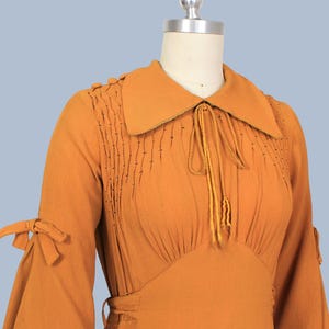 1930s Dress / 30s Smocked Crepe Peasant Dress / Angel Sleeves / Yellow ...