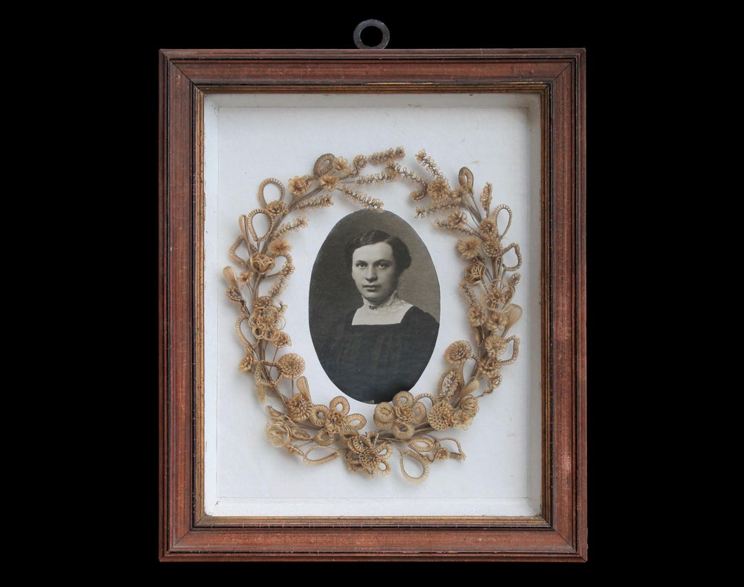 Antique HUMAN HAIR Art / Victorian Mourning Hairwork Wreath / Framed ...