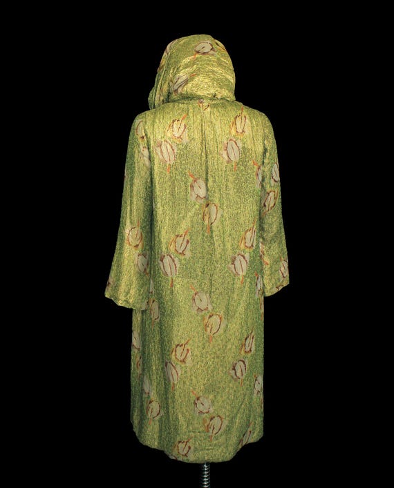 1920s Flapper Coat / 20s GREEN Floral Metallic Lamé C… - Gem