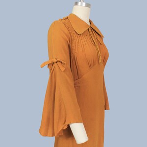 1930s Dress / 30s Smocked Crepe Peasant Dress / Angel Sleeves / Yellow ...