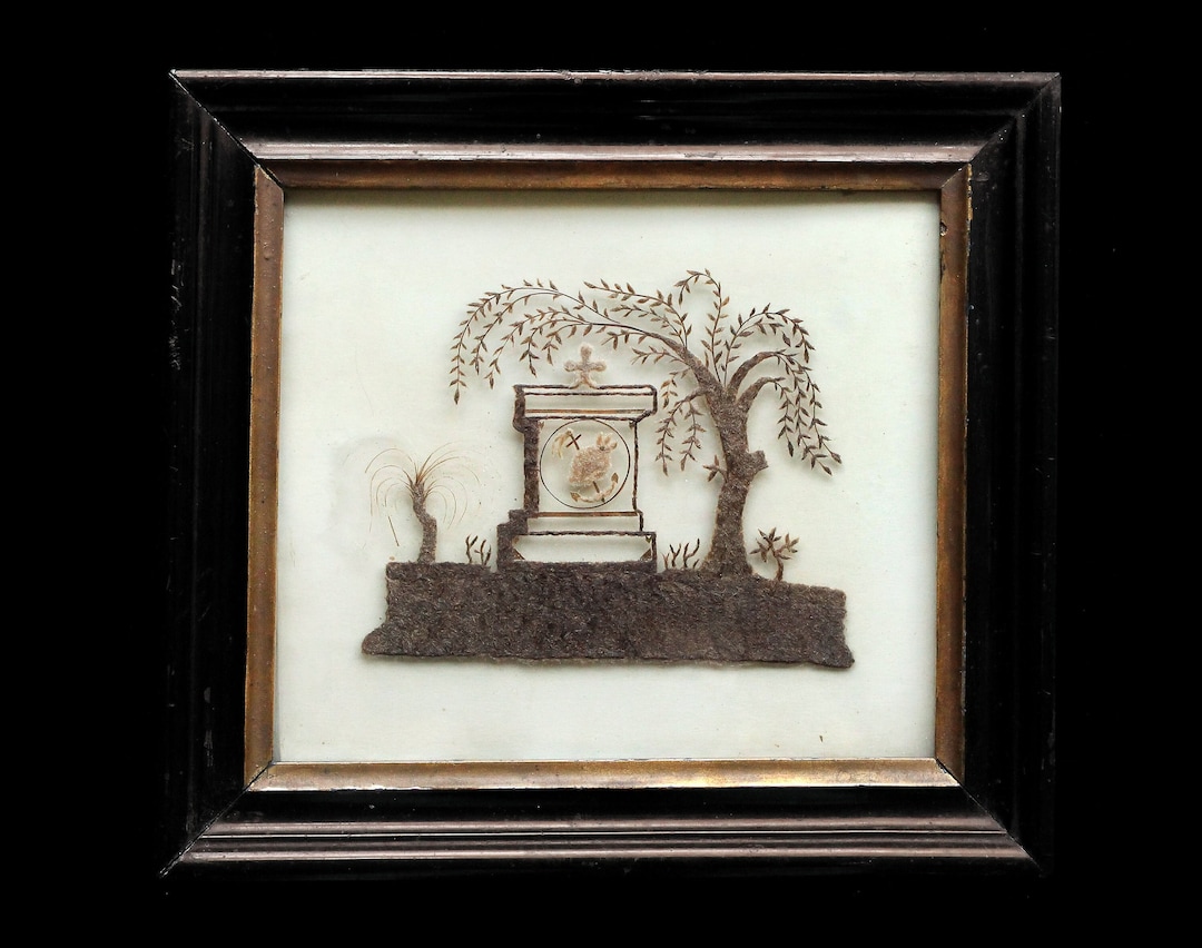 RARE! Antique HUMAN HAIR Art / Victorian Mourning Hairwork / Framed ...