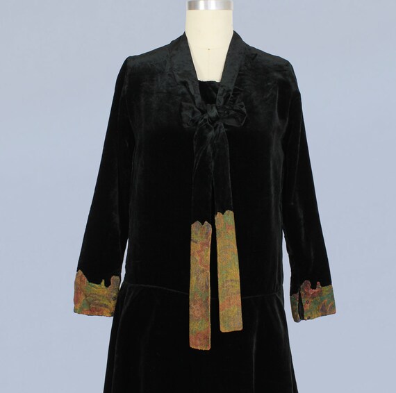 1920s Dress / 20s Metallic Lame and Black Cotton Velv… - Gem