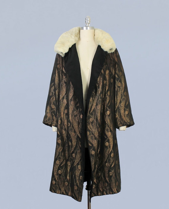 1920s Coat / 20s Gold Lamé and Fur Flapper Coat / Art… - Gem