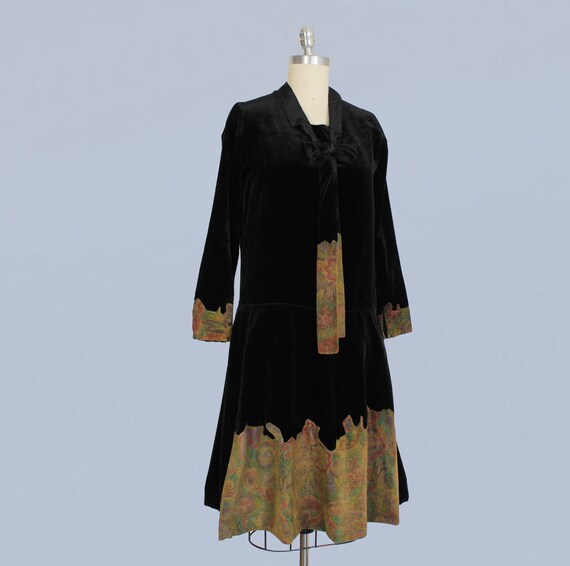 1920s Dress / 20s Metallic Lame and Black Cotton Velv… - Gem