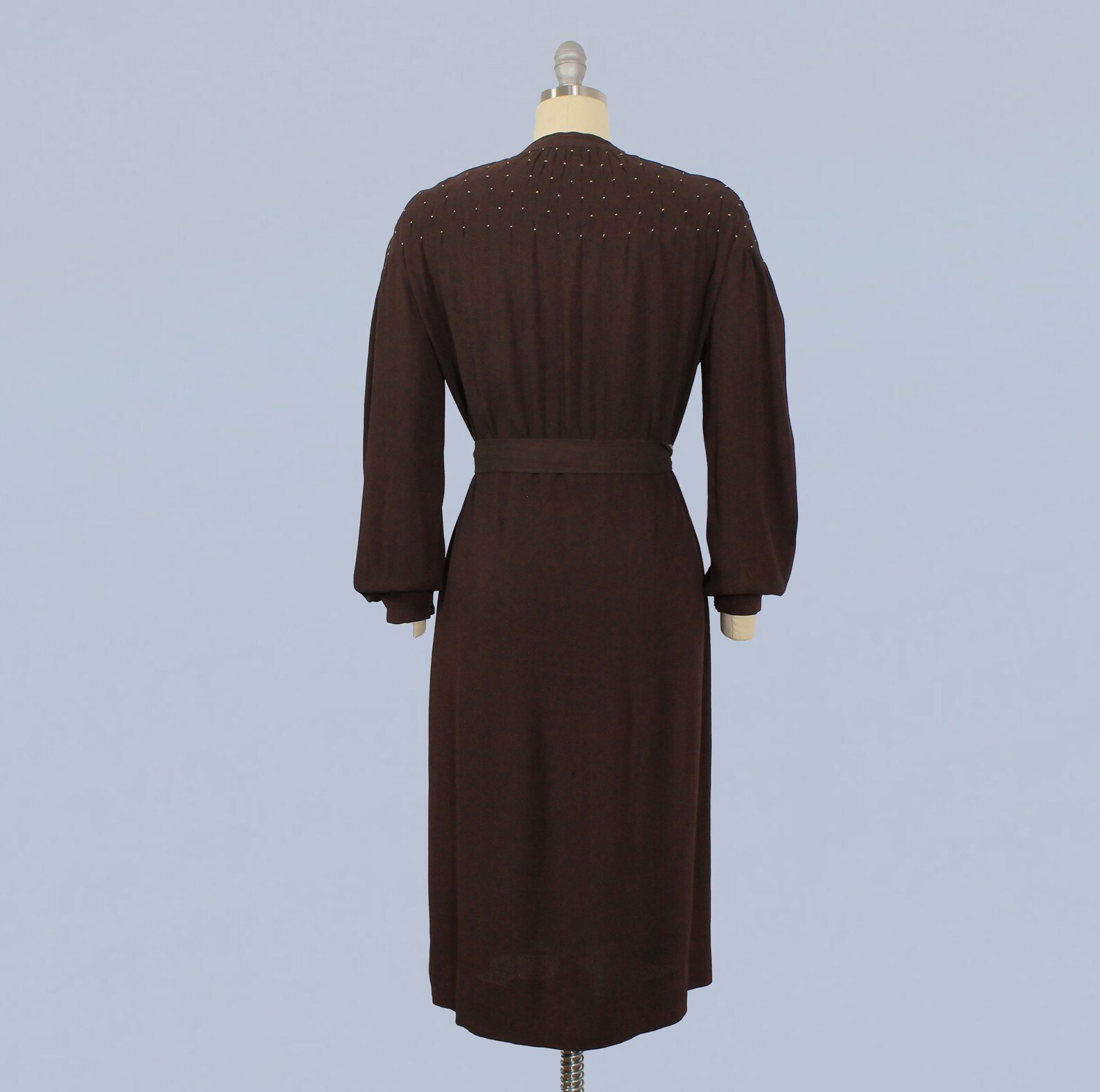 1930s Dress / 30s Smocked Crepe Peasant Dress / Bishop Sleeves / Pom ...